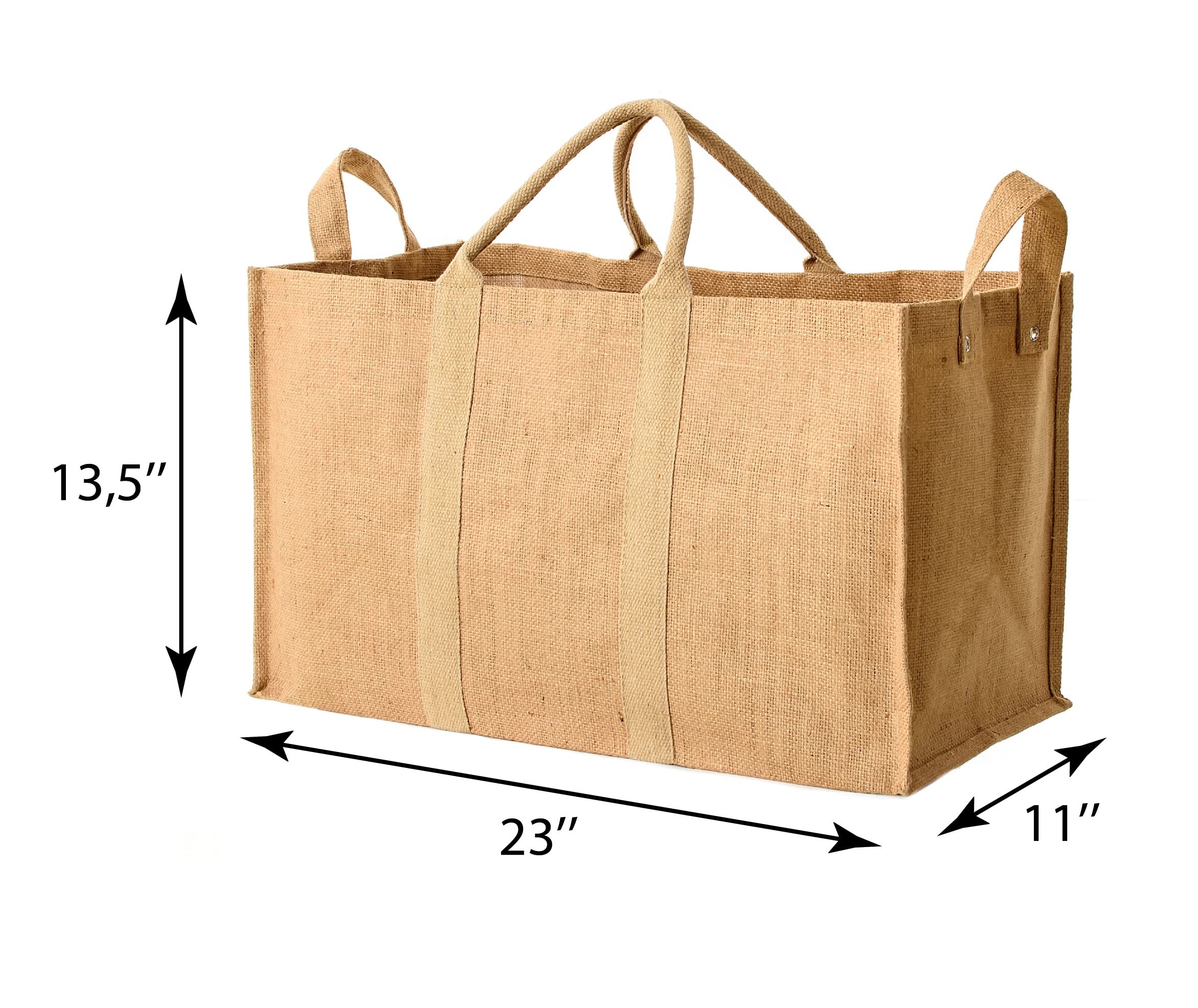 Utility Storage Tote Bag With Four Handles | Heavy Duty | Extra Large | 23’’L, 11’W, 13,5’’H’ Style-3 Natural Jute