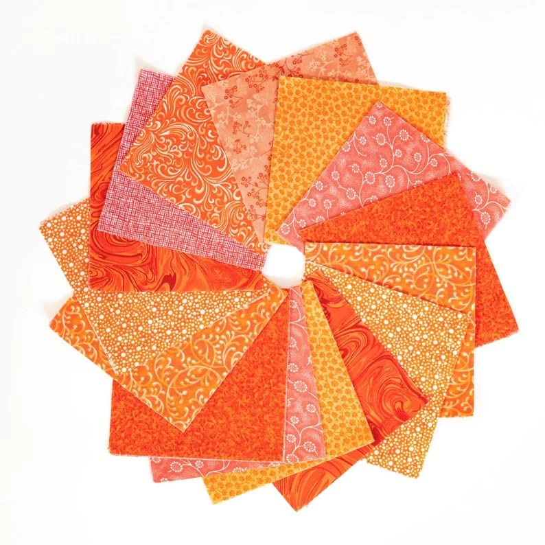 90 Strips Fabric Cute, Beautiful It's All Orange pre-Cut Charm Pack 5" Squares, Cute 100% Cotton Fabric Quilt Various Orange Tone-on-Tone