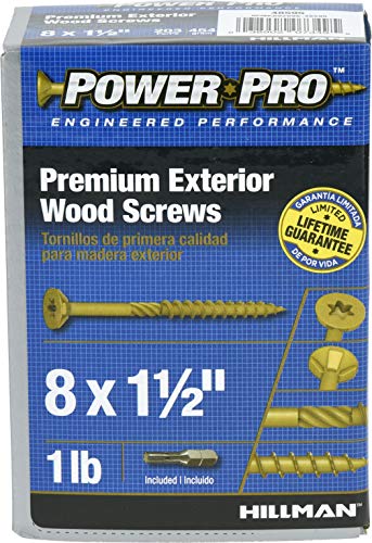 Power Pro 48595 Wood Screws, #8 x 1-1/2", Premium Outdoor Deck Screws, Rust Resistant, Epoxy Coated Bronze, 1lb Box, 203 pcs