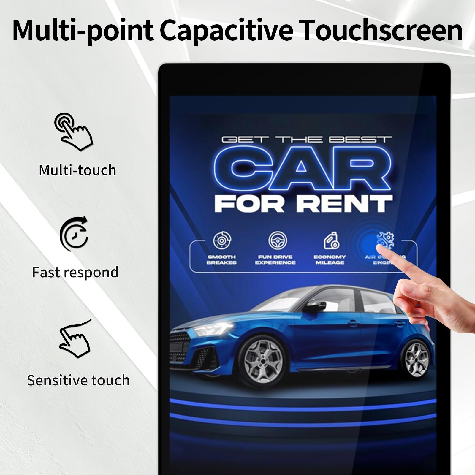 Digital Signage Display, PWR4GTR 55 Inch 4K UHD Capacitive Touchscreen Kiosk Indoor Advertising Screen Floor Standing LCD Monitor with HDMI-IN/USB Port, Android 11.0 System 2+32GB