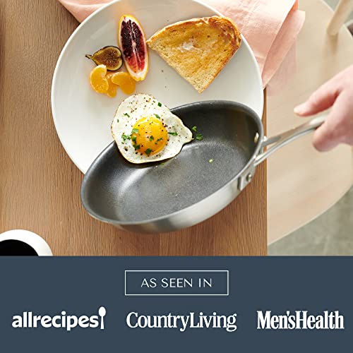 American Kitchen - 10 inch Premium Nonstick Skillet & Frying Pan, Stainless Steel, Durable Coating, PFOA-Free, with Cover, Made In America