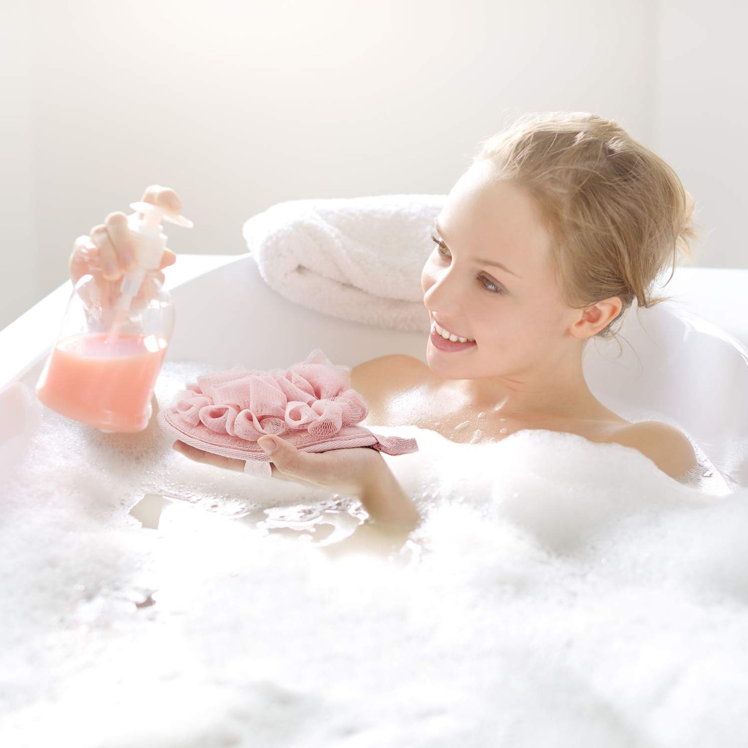 6 Pieces Bath Shower Pouf Sponge Mesh Pouf Shower Ball Exfoliating Body Sponge Pad Shower Scrubber Ball Shower Glove with Flower Bath Ball