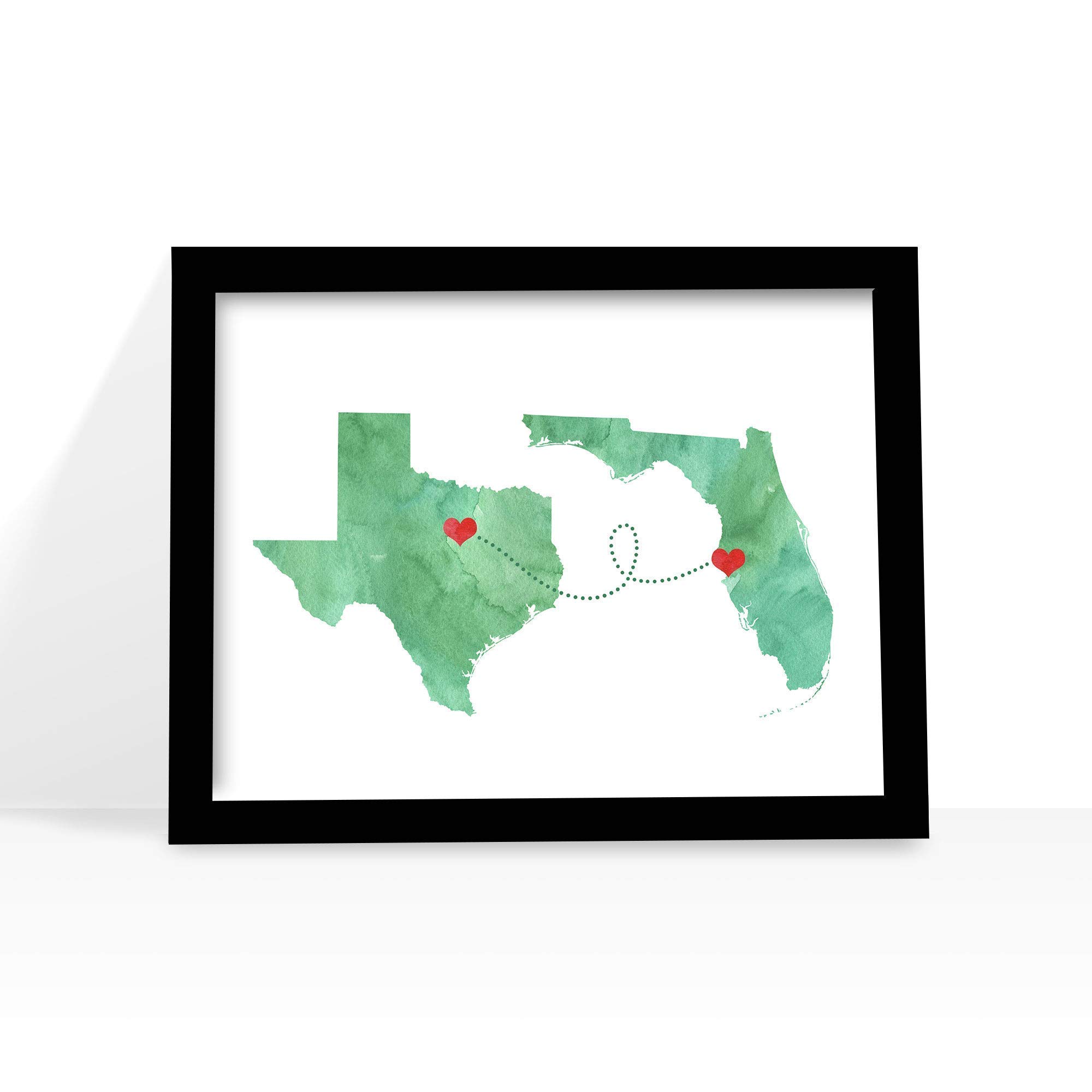 Any Two States Map Art Print Wall Decor - WATERCOLOR series - Love Wedding Gift Personalized State