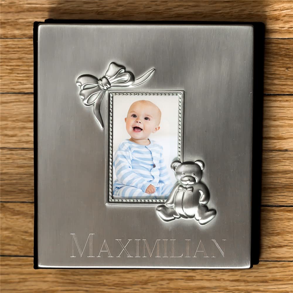GiftsForYouNow Silver Personalized Baby Photo Album, Holds 100 4x6 Inch Photos Multi