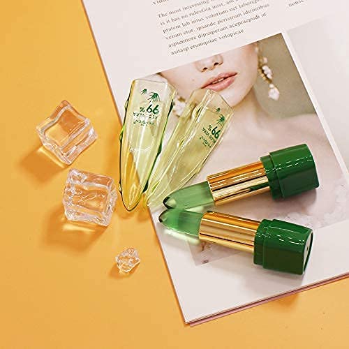 Amazfly 2 Pcs Aloe Vera Lipstick, Clear Jelly Lipsticks, Magic Temperature Color Change Lipstick Lip Blam Moisturizing Long Lasting Lip Makeup (2Pcs)
