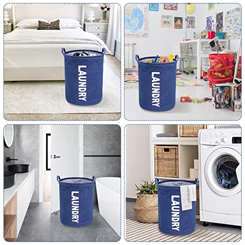 Consmos 2-Pack Collapsible Laundry Basket, Large Laundry Hamper with Handle, Freestanding Laundry Baskets Dirty Clothes Basket for Bedroom, Bathroom& College Dorm, Dark Blue