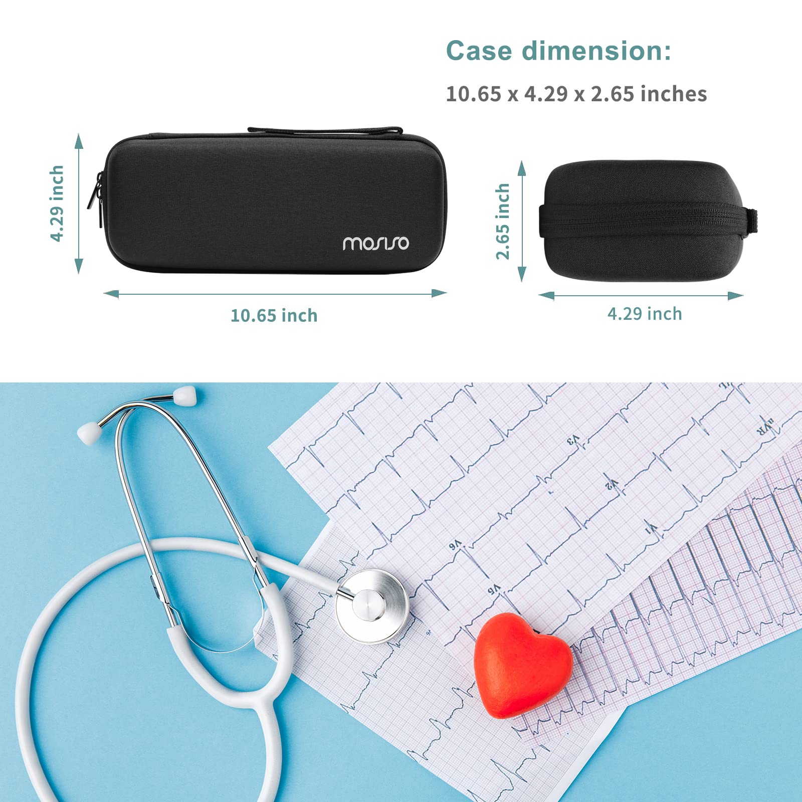 MOSISO Stethoscope Case, Stethoscope Storage Bag Case Travel Organizer Compatible with 3M Littmann Classic III/Lightweight II S.E/Cardiology IV/MDF Acoustica Stethoscopes and Accessories, Black
