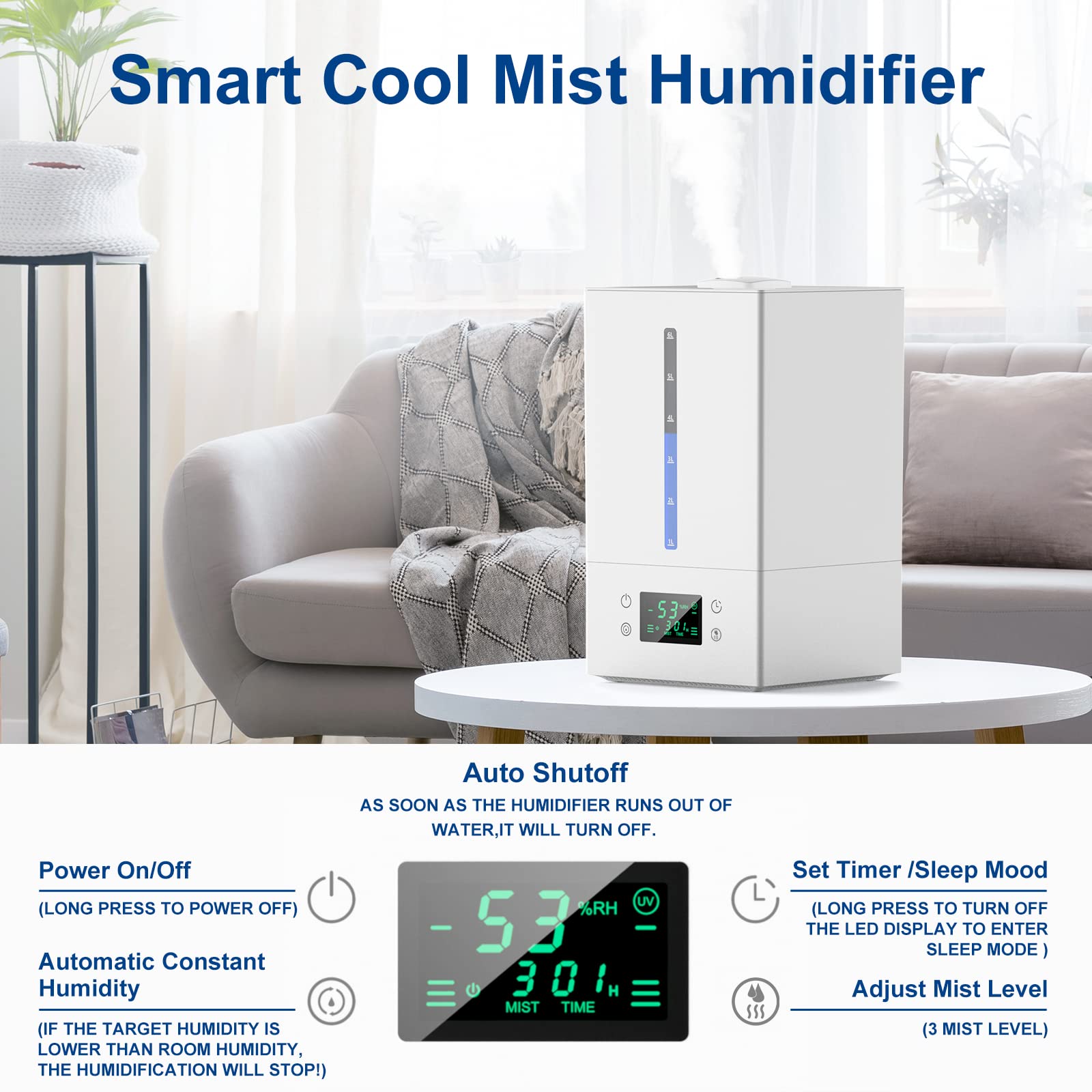 6L Humidifier for Bedroom Large Room