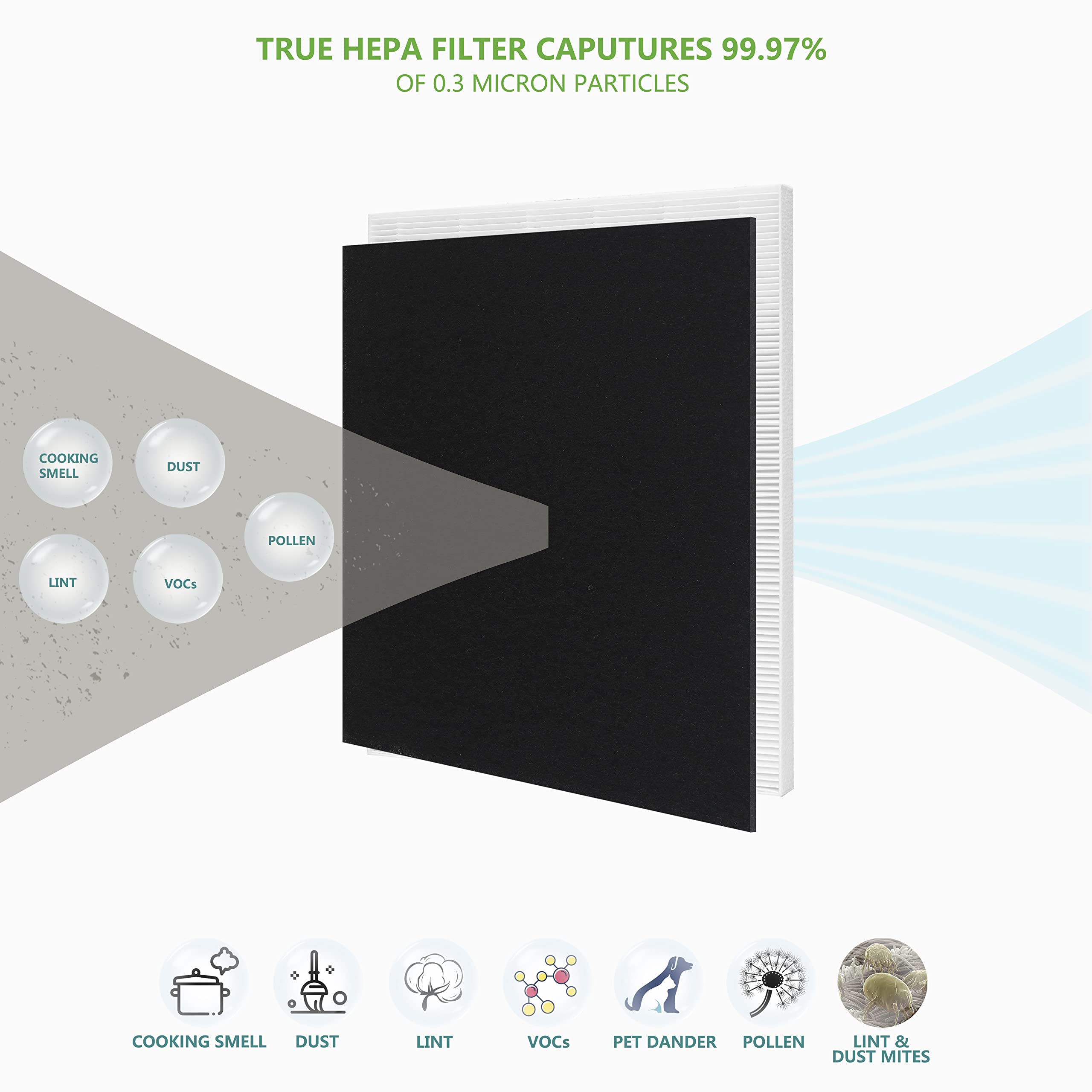 D480 True HEPA Replacement Filter D4, Compatible with D480 Air Purifier, Compare to D4 Filter, 2 H13 Grade True HEPA and 8 Activated Carbon Filters, Item Number 1712-0100-00