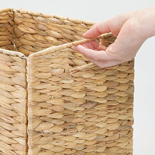 mDesign Natural Woven Hyacinth Cube Bin Basket Organizer with Handles, Storage for Bedroom, Home Office, Bathroom, Shelf and Cubby Organization, Hold Blankets, Magazines, Books, 4 Pack, Natural/Tan