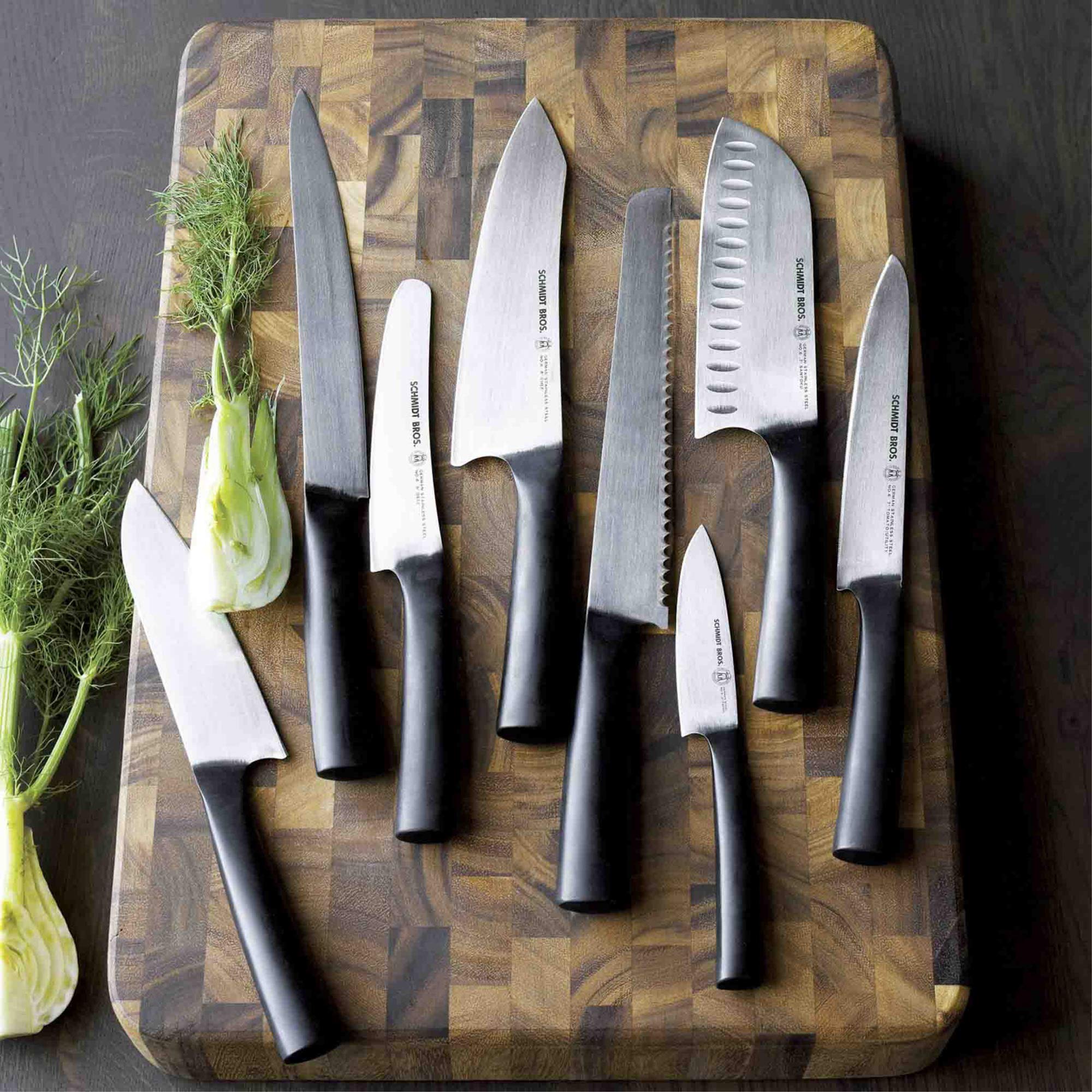 Schmidt Brothers - Carbon 6, 7-Piece Kitchen Knife Set, High-Carbon Stainless Steel Cutlery with Midtown Acacia and Acrylic Magnetic Knife Block