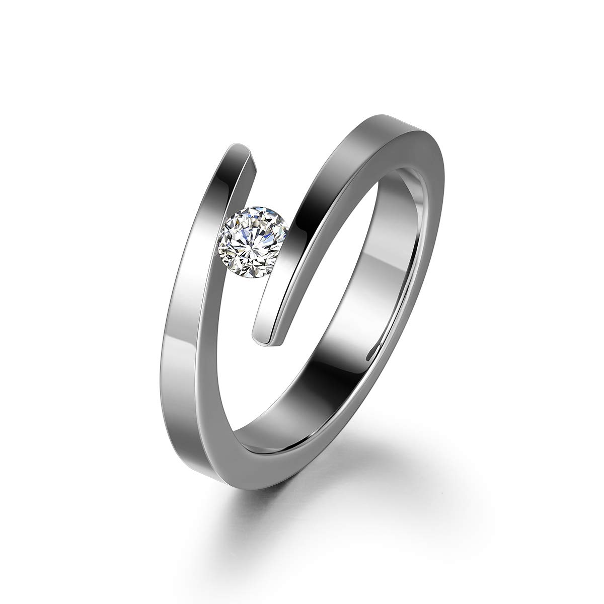 6mm Black Enamel Open Heart Titanium Rings Brushed Trendy, Finger Ring Wedding Love Promise Engagement Ring Comfort fit Women Size 8