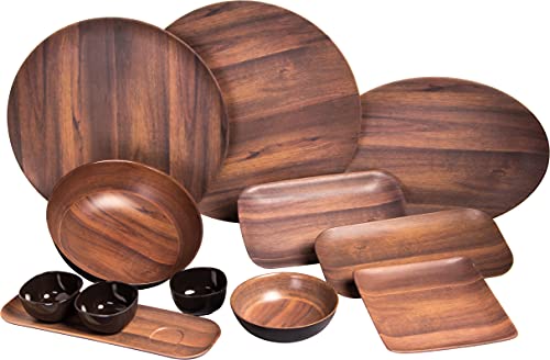 Carlisle FoodService Products Epicure Plastic Tray, 14.75" x 6.75", Dark Woodgrain (Pack of 12)