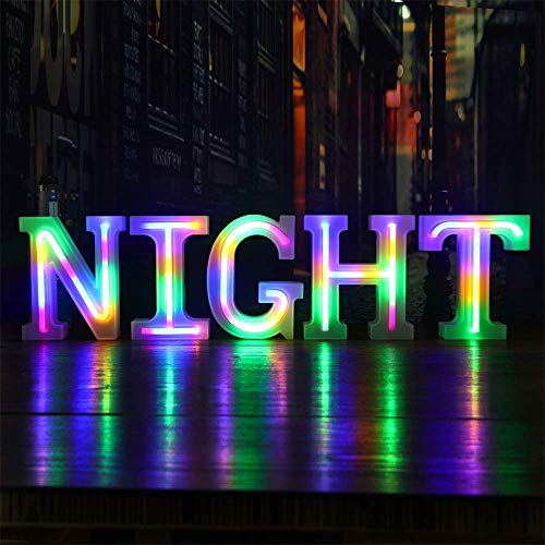Newly Upgrade LED Neon Letter Lights Marquee Alphabet Light Up Letters with Remote Control,USB/Battery Powered Light Up Letters for Home Decoration Colourful (RC-Y)…
