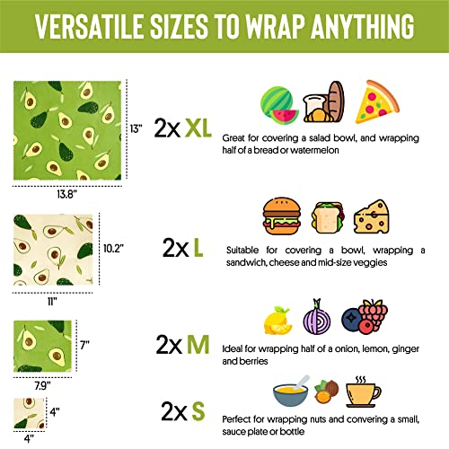 Beeswax Wrap 8 Pack, Reusable Beeswax Food Wraps, Organic Sustainable Food Storage, Cheese Sandwich Paper