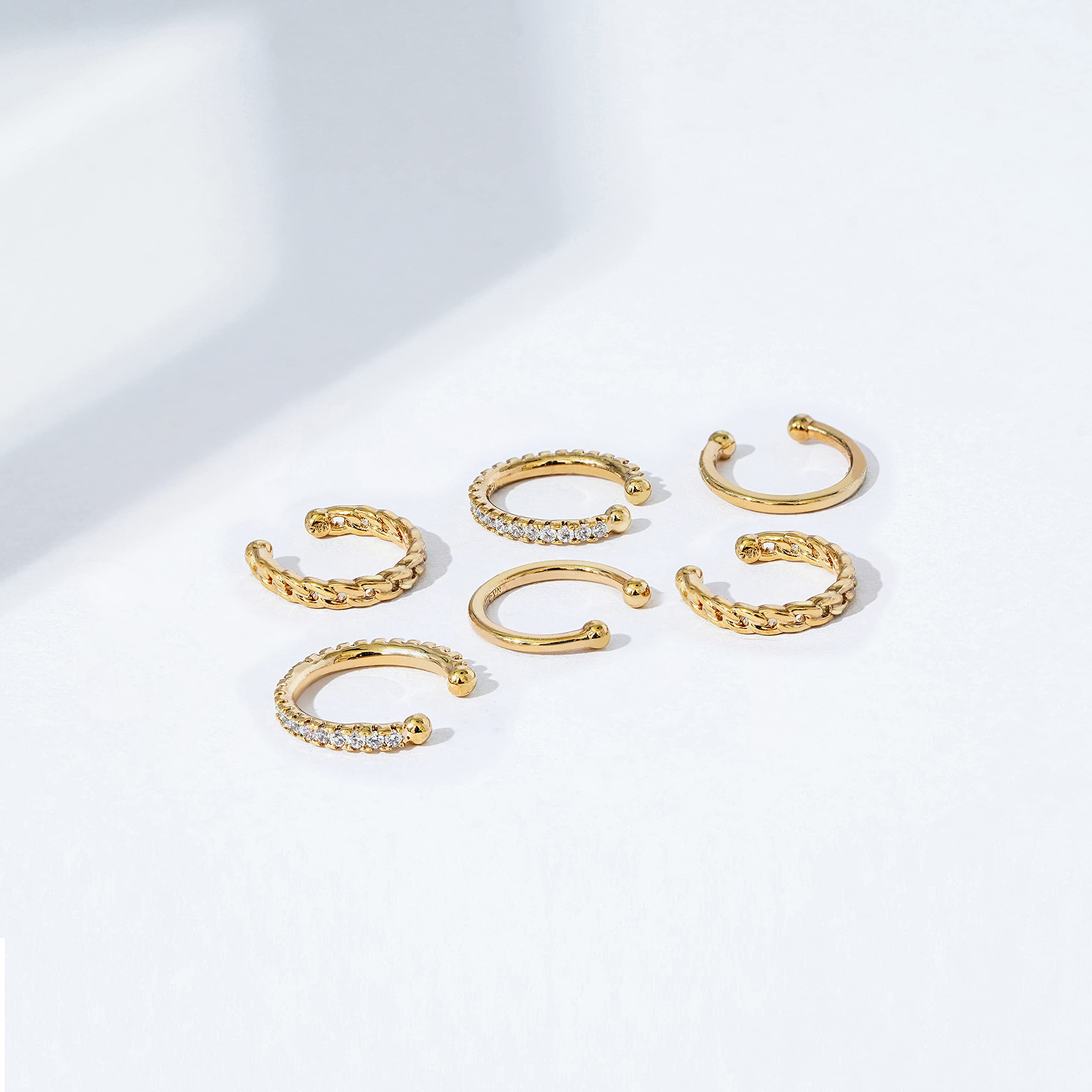 Amazon Essentials 14K Gold Plated Sterling Silver Set of 3 Ear Cuffs, Yellow Gold