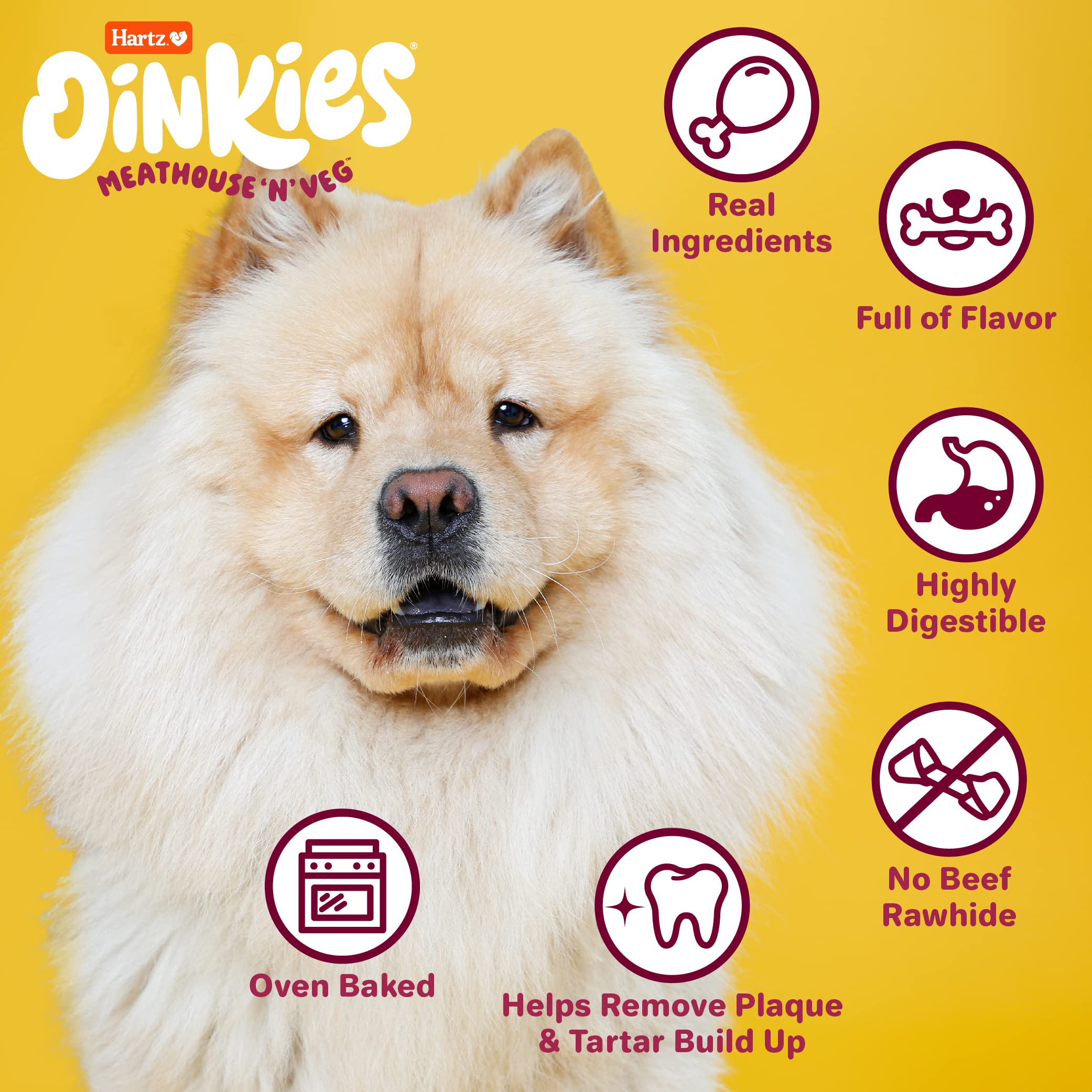 Hartz Oinkies Tender Ribs with Real Chicken, Duck & Veggies, Peanut Butter Flavored Rawhide-Free Dog Treats, Highly Digestible Dog Chews, 22 Count