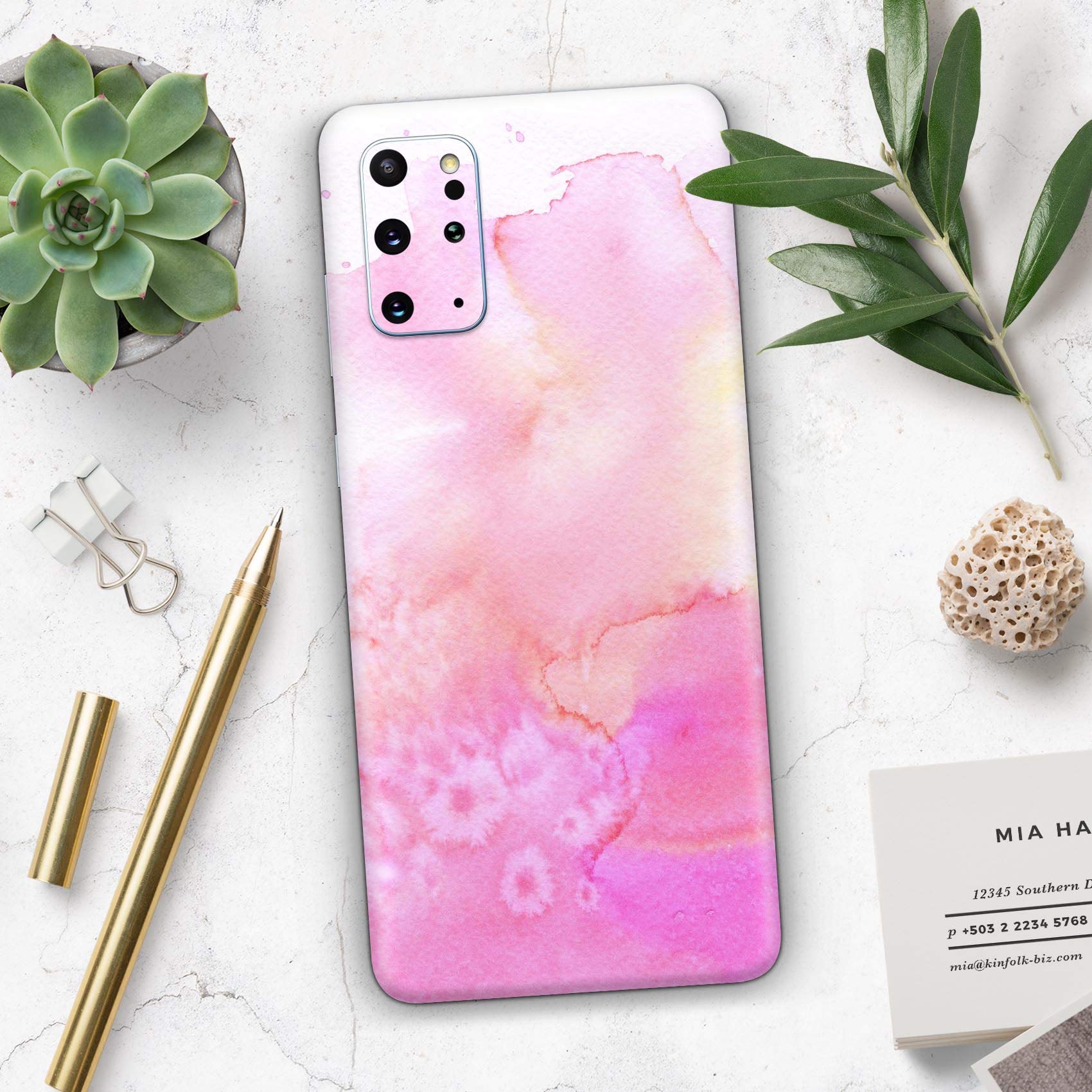 DesignSkinz Subtle Pink 2 Absorbed Watercolor Texture Protective Vinyl Decal Wrap Skin Cover Compatible with The Samsung Galaxy S20 (Screen Trim & Back Glass Skin)