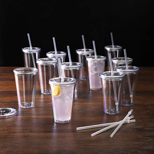 Cupture Classic Insulated Double Wall Tumbler Cup with Lid, Reusable Straw & Hello Name Tags - 16 oz, 2 Pack (clear)