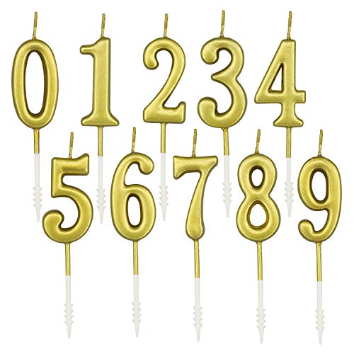 Beanlieve 10-Pieces Numeral Birthday Candles - Cake Numeral Candles Number 0-9 Glitter Cake Topper Decoration for Birthday,Wedding Anniversary,Party Celebration (Gold)