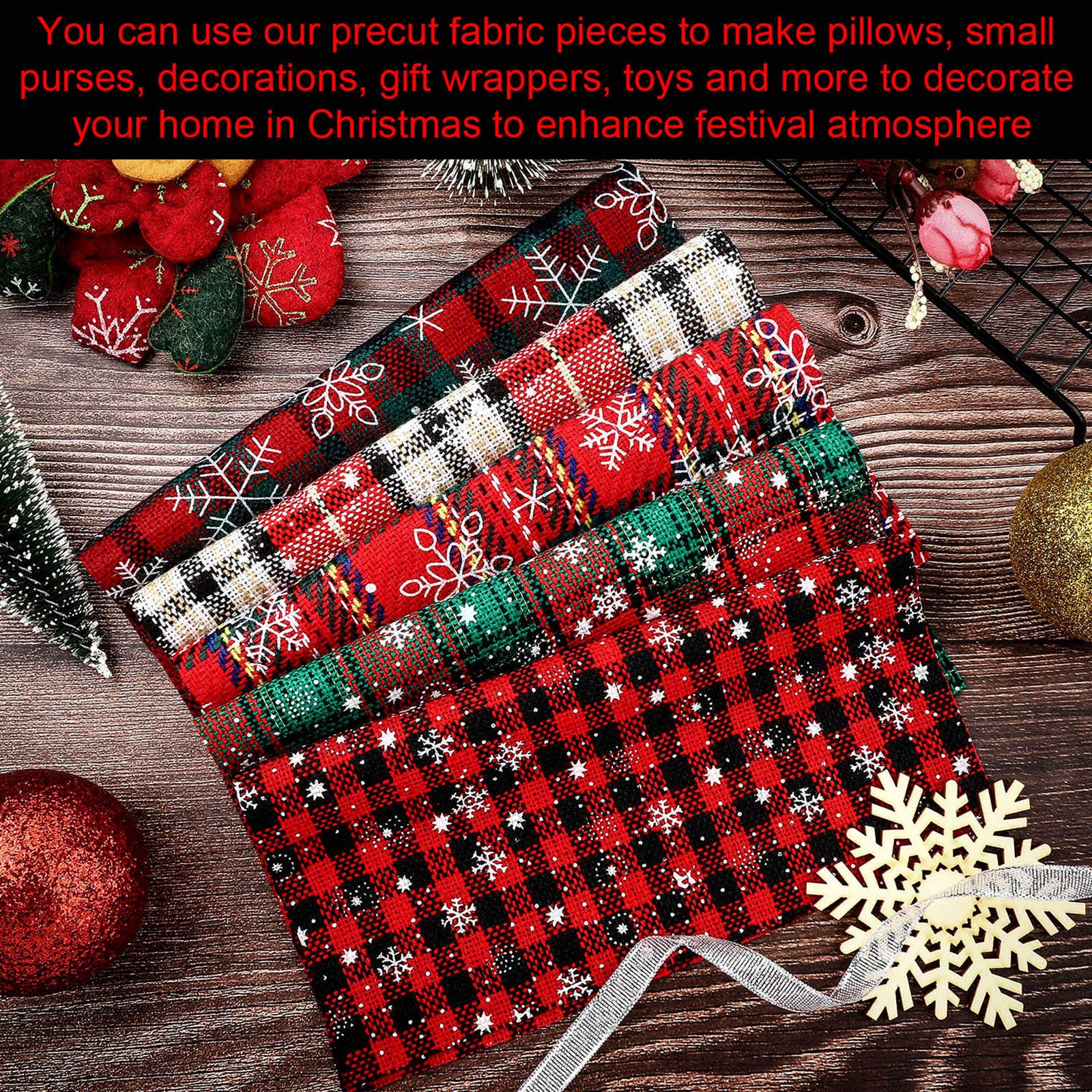 40 Pieces Christmas Precut Fabric Squares Quilting Fabric Plaid Snowflake Fabric Squares for DIY Sewing Quilting Patchwork Craft (5 Inch)