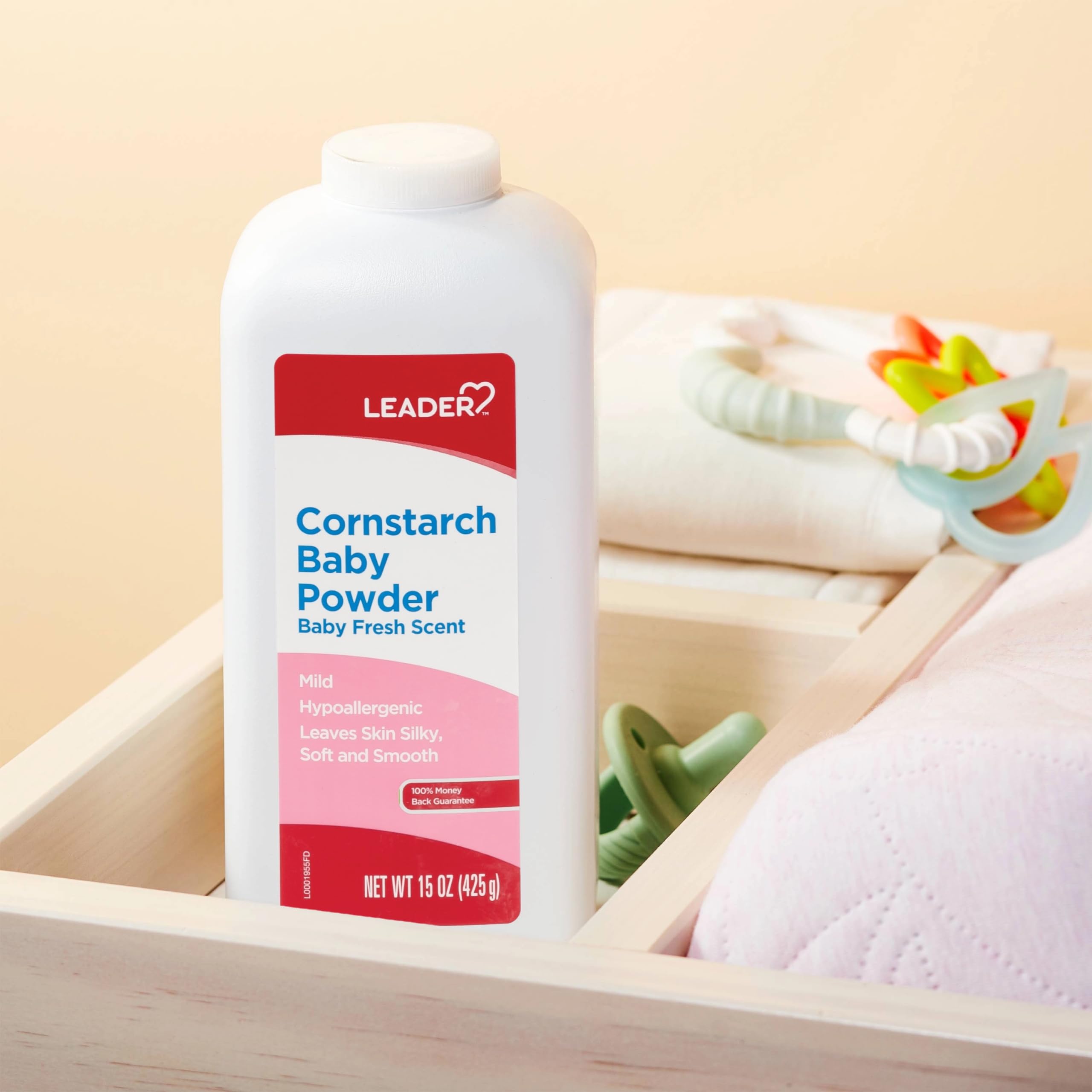 LEADER Cornstarch Baby Powder, Baby Fresh, 15oz Each