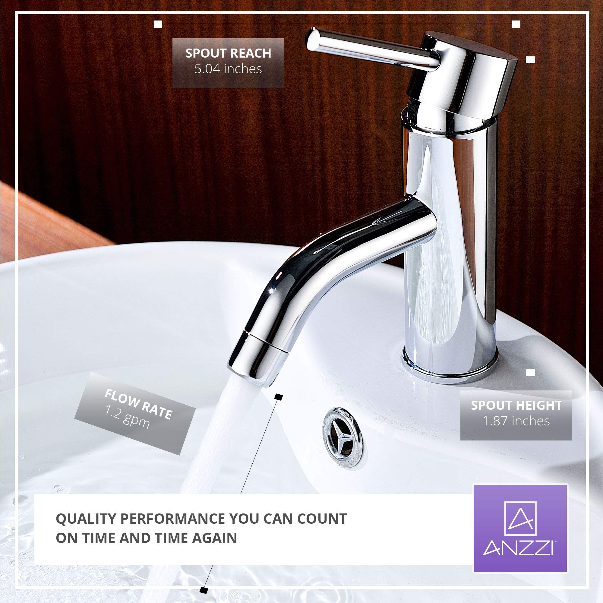 ANZZI Bravo Single Hole Single Handle Low-Arc Bathroom Sink Faucet in Commercial Polished Chrome Vessel Basin Sinks Waterfall Deck Mounted cUPC Lavatory Faucet Valve Included (L-AZ030)