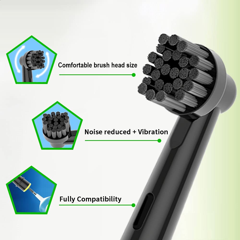 8 Pack Charcoal Brush Heads Compatible with Oral B Electric Toothbrush, Making with Active Charcoal Bristles, Black
