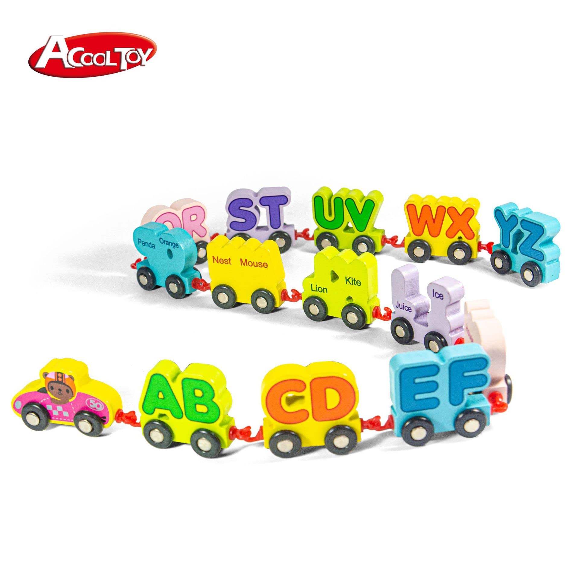ACOOLTOY Wodden Alphabet Train, Great Gift for Christenings, New Baby, Birthdays