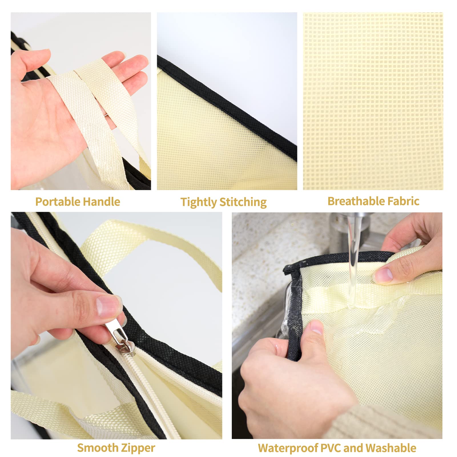 8 Pack Dust Bags for Purses and Handbags, DSVENROLY Clear Handbag Storage, Purse Organizer Insert for Handbag with Zipper and Handle (Beige, 4 Sizes)