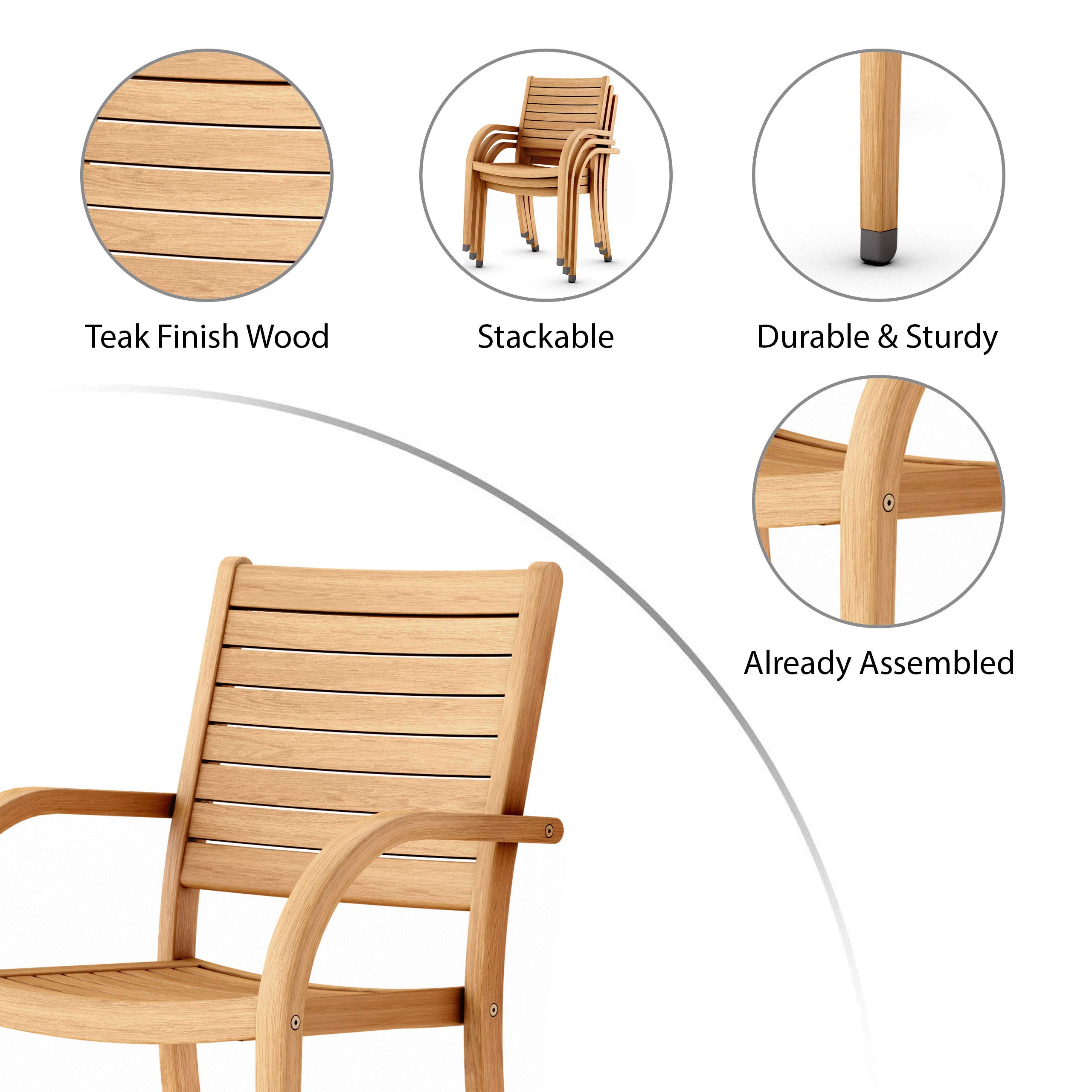 Amazonia Berlin Patio Dining Teak Finish and Ideal, 9-Piece Outdoor Furniture Set, Light Brown