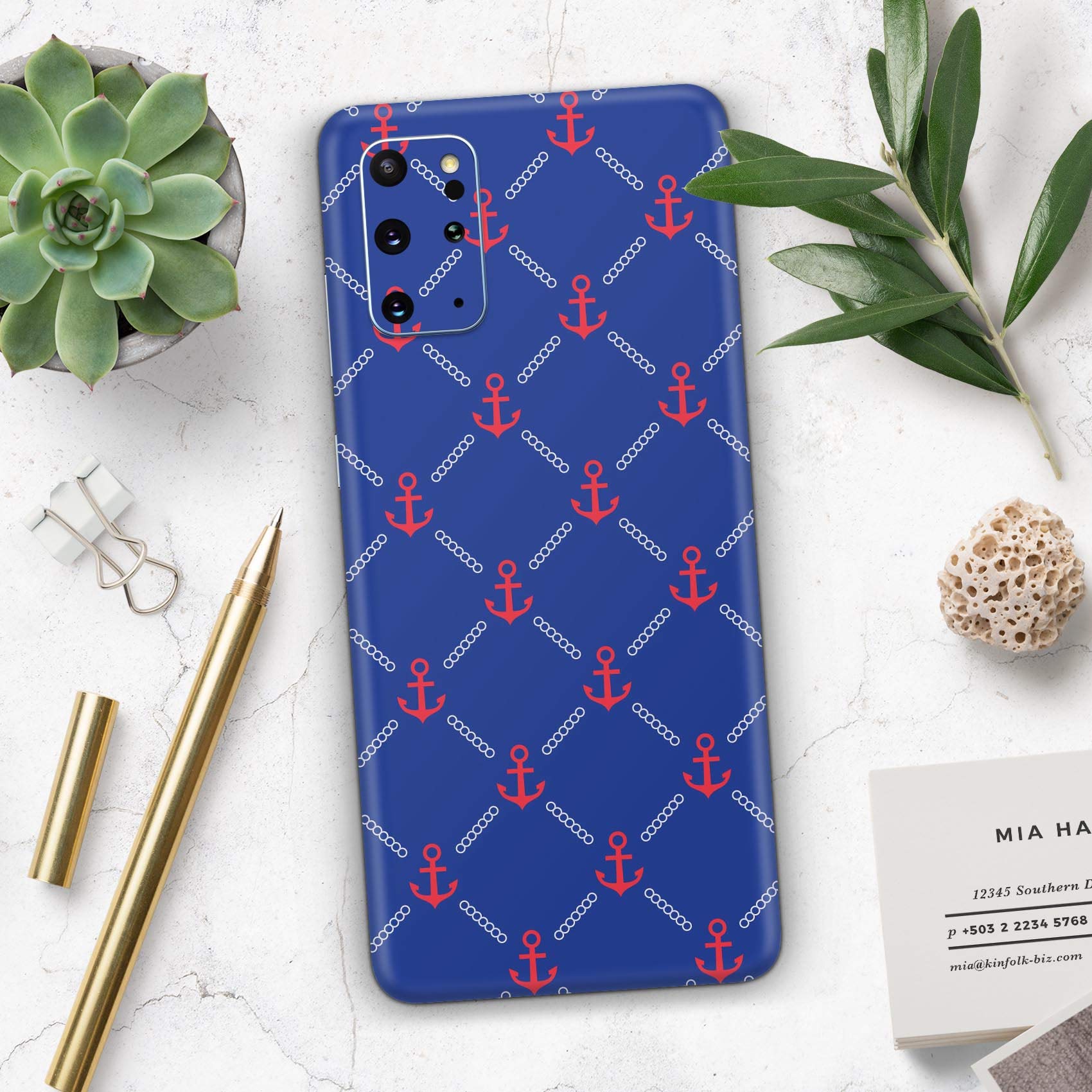 DesignSkinz Red & Blue Seamless Anchor Pattern Protective Vinyl Decal Wrap Skin Cover Compatible with The Samsung Galaxy S20 (Screen Trim & Back Glass Skin)