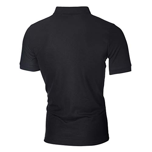 YOMXL Men's Casual Polo Shirt Summer Zipper Front Short Sleeve T-Shirt Classic Pocket Tee Tops Black