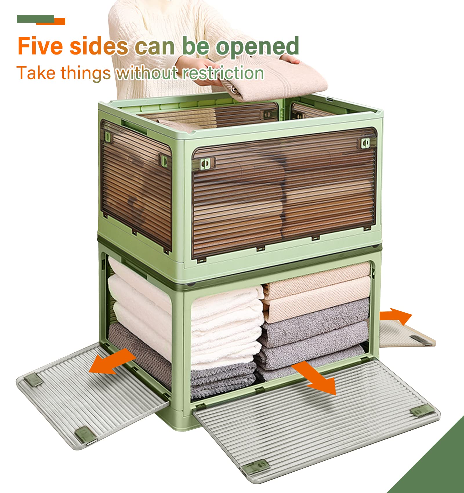 ACPOP Closet Organizers and Storage, 15Gal Collapsible Storage Bins with Lids, Stackable Storage Box, Plastic Foldable Container Trunk Car Organizer for Home, Ofiice, Camping(GREEN, 1Pcs)