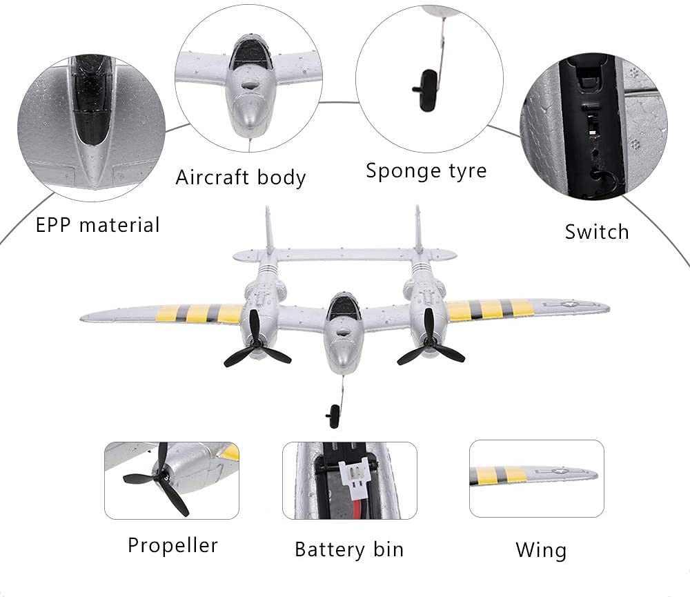 DAILIOT RC Plane 2 Channel Remote Control Airplane Ready to Fly RC Planes for Beginner, Advanced RC Foam Airplane for Kids Boys Beginner, Easy & Fun to Fly P38 Lightning Fighter with 2 Batteries