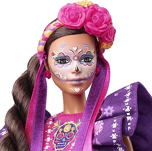 Barbie Signature Doll, 2022 Dia De Muertos Collectible, Traditional Ruffled Dress with Flower Crown & Calavera Face Paint