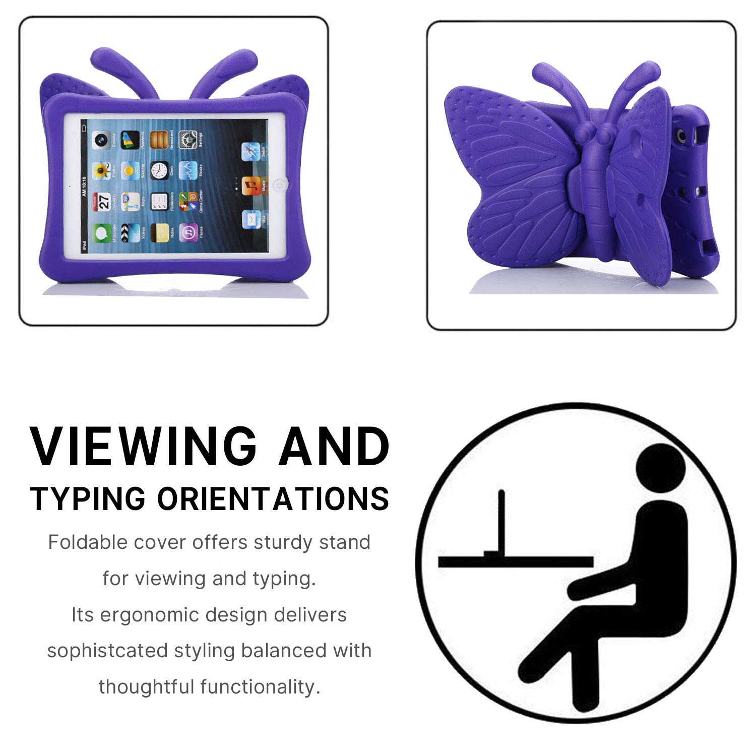 Simicoo iPad 9 8 7 10.2 iPad Air3 iPad Pro 10.5 EVA Butterfly Case for ipad 9 10.2 Kids case with Stand Light Shockproof Rugged Heavy Duty Kids Friendly Case for iPad 10.2 9th 8th 7th (Purple)