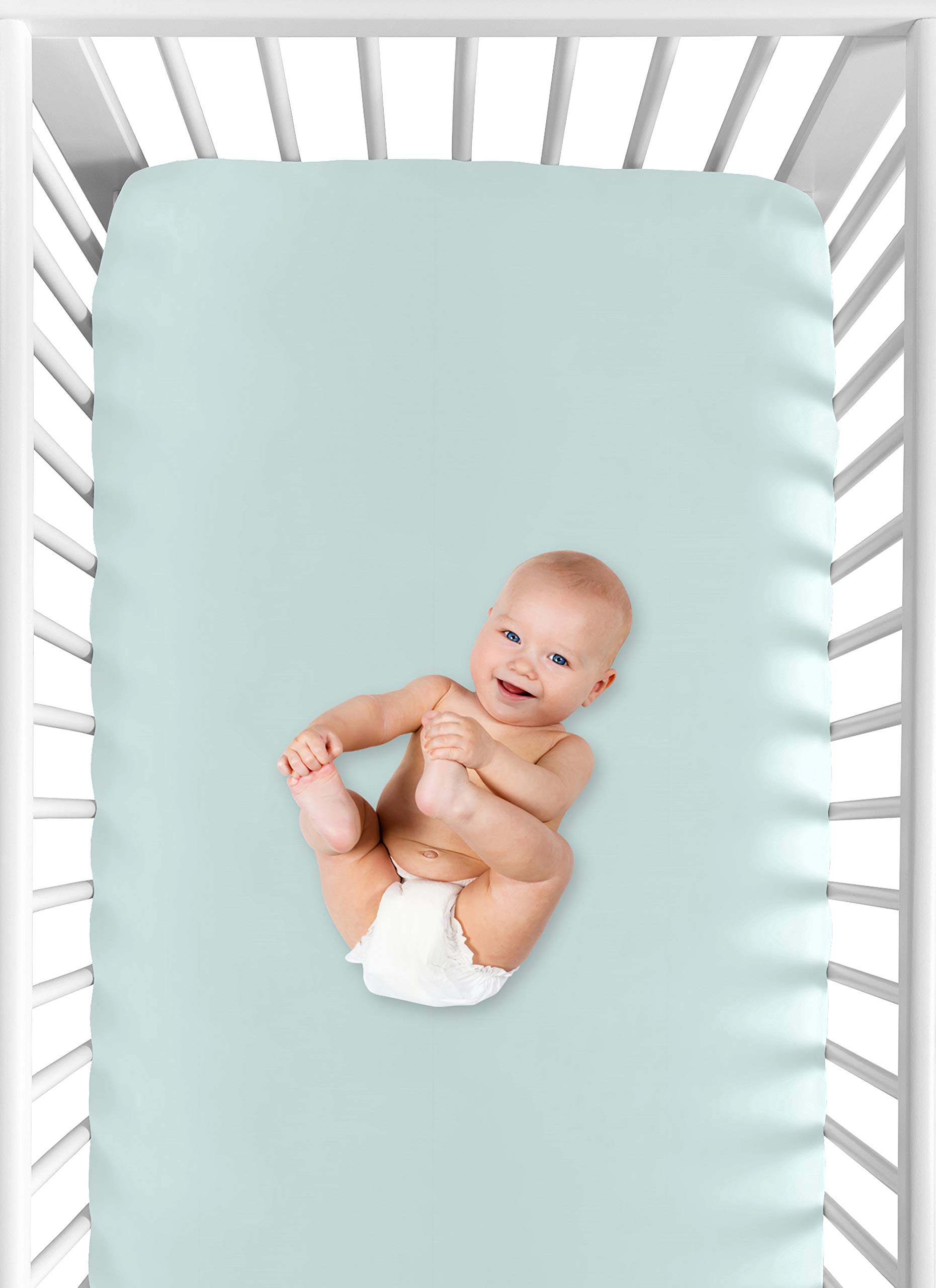 Sweet Jojo Designs Solid Aqua Blue Baby or Toddler Fitted Crib Sheet for Mountains Collection by