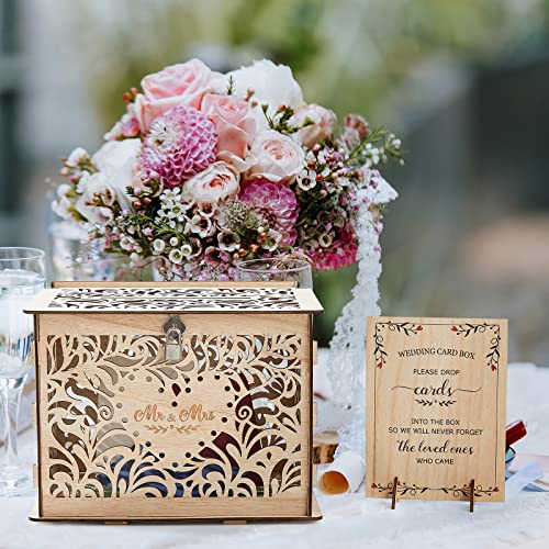 AW BRIDAL Wedding Card Box with Card Sign, Mr Mrs Gift Box Money Envelop Boxes for Party Graduation Reception Engagement Bridal Shower Gifts for Couples