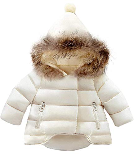 SRVNFBKT Baby Girls Boys Winter Warm Jacket Hooded Snowsuit Windproof Coat Outerwear Soft Fur Hoodies FBA (Beige, 0-3 Months)