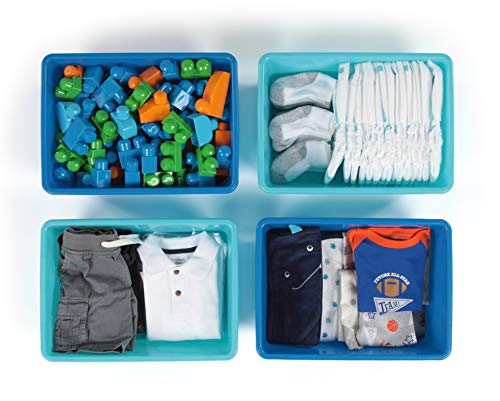 Humble Crew Large Plastic Storage Bins, Set of 4, Navy/Teal