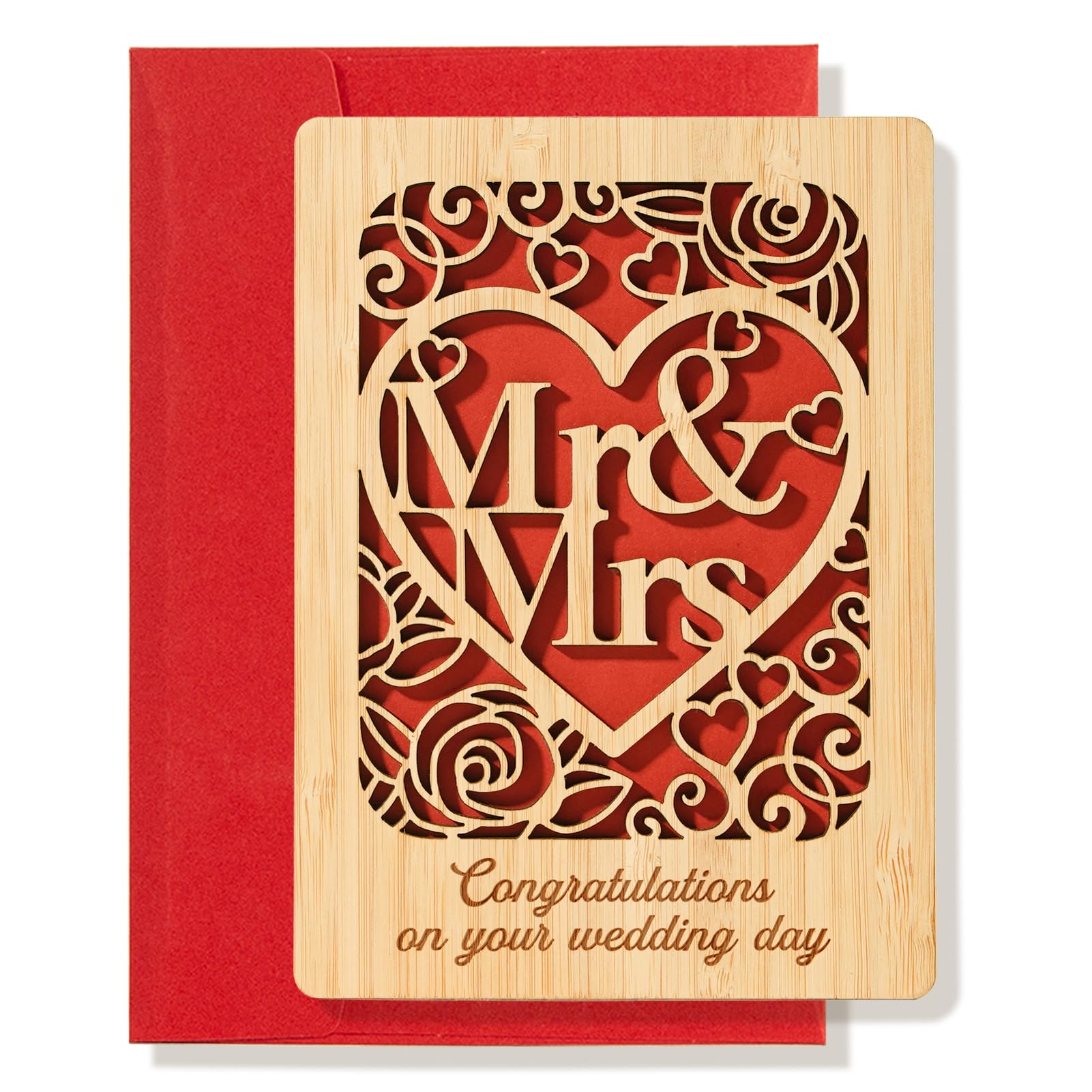 GiftChant Wedding Card, Bamboo Wedding Shower Card Gifts for Couples, Funny Bridal Shower Card for Bride To Be, Handmade Wedding Cards Congratulations for Bride and Groom, Mr Mrs Keepsake