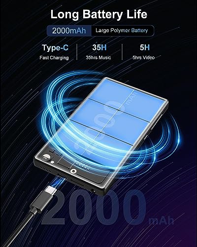 80GB MP3 Player with Bluetooth and WiFi, ZAQE Full Touchscreen Mp4 Mp3 Player with Spotify, Audible, Amazon Music, Android Music Player with Speaker, FM Radio, E-Book, Up to 512 GB