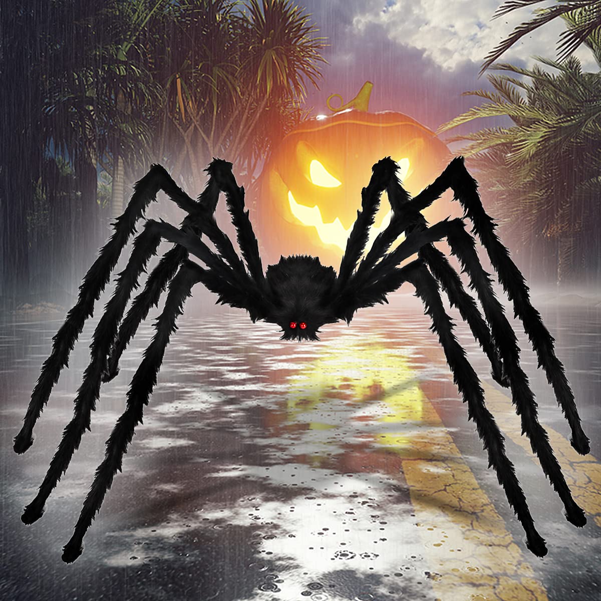 Apfity 2 Pack Halloween Decorations Spiders, Hairy Giant Spiders for Scary Halloween Decor Outdoor Wall Yard House, (6.5 FT + 5 FT)