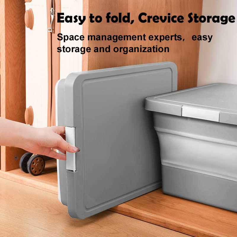 Beinilai Collapsible Storage Bins with lids,26 Qt Plastic Storage Bin Containers Tote Organizing with Secure Buckles,Suitable for Family Outdoor Multi-scene (Dark Gray)
