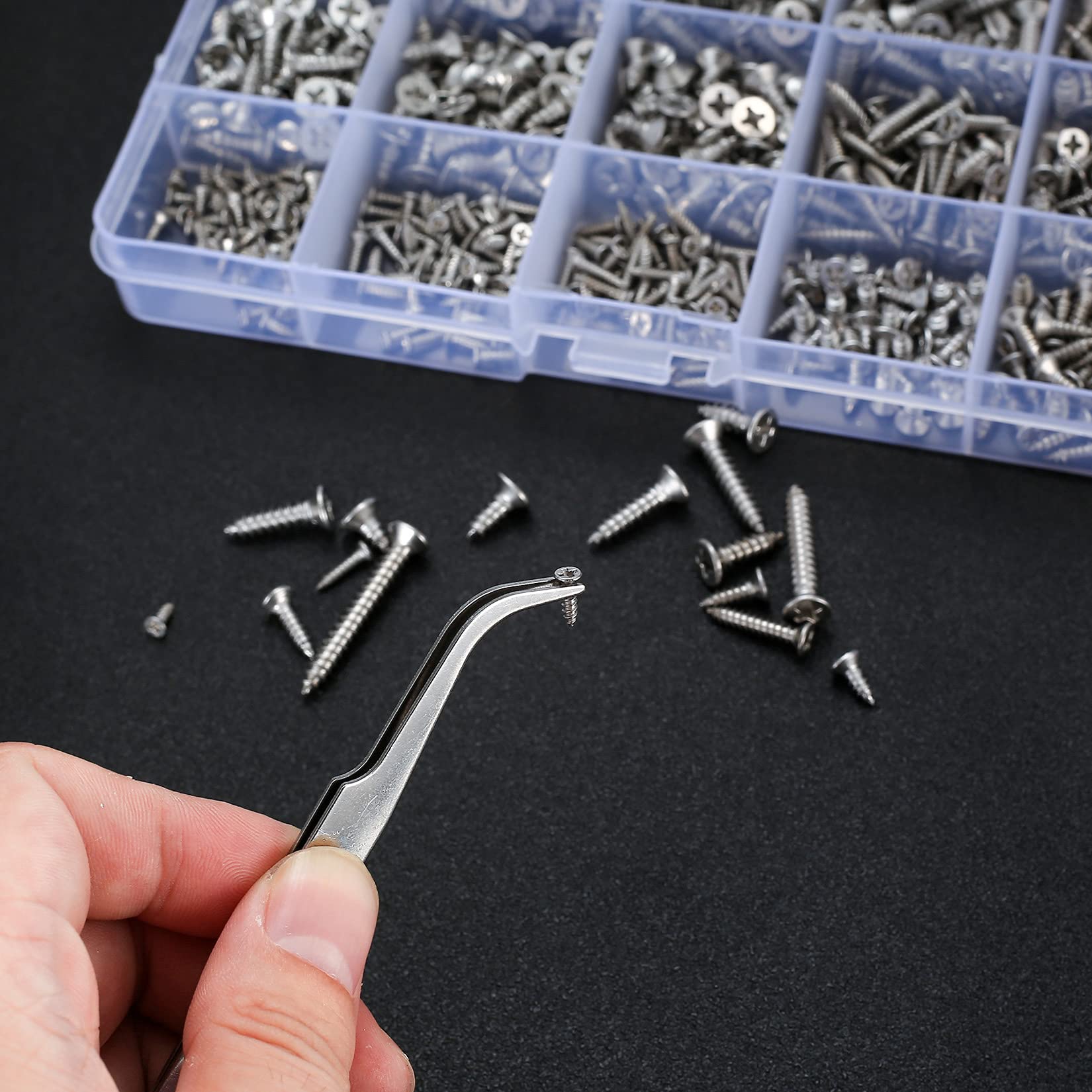 400 Pcs M3/M3.5/M4 Wood Screws, Torx Head Pan Head Self Tapping Screws, Stainless Steel Flat Head Drywall Screws Assortment Kit for Wood, with 3 Pcs Bits (400 Silver)