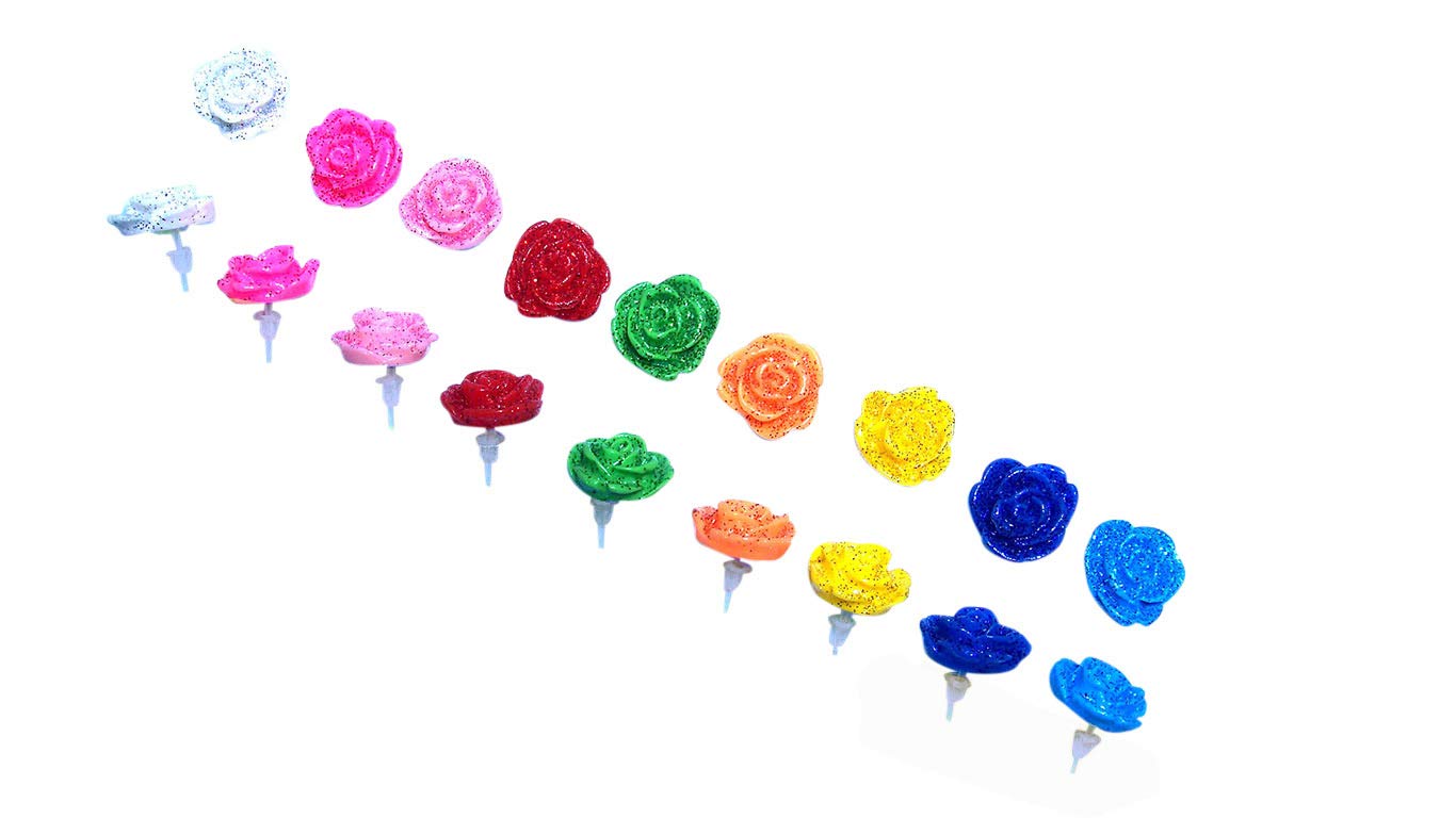9 Pairs Multi Colors Rose Flowers Acrylic Nylon Plastic Post Earrings Medical Hypoallergenic No Metal Studs Sensitive Ears Women