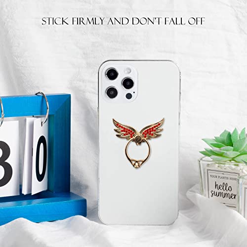 Angel Wings Glitter Bling Bling Phone Ring Holder, 2 Pack Sparkle Phone Ring Grip Artificial Diamond Stand,Rhinestone Cell Finger Ring for Phones,Pad