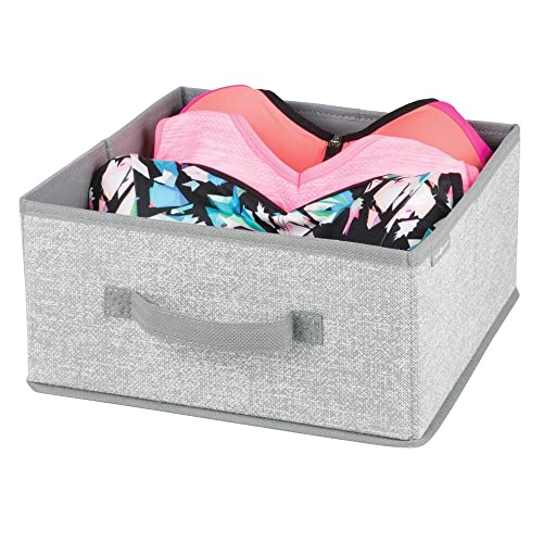 mDesign Soft Fabric Closet Organizer Box with Front Pull Handle for Shelves in Bedroom, Bathroom, Home Office - Holds Clothing, Linens, Accessories - Lido Collection - 4 Pack - Gray