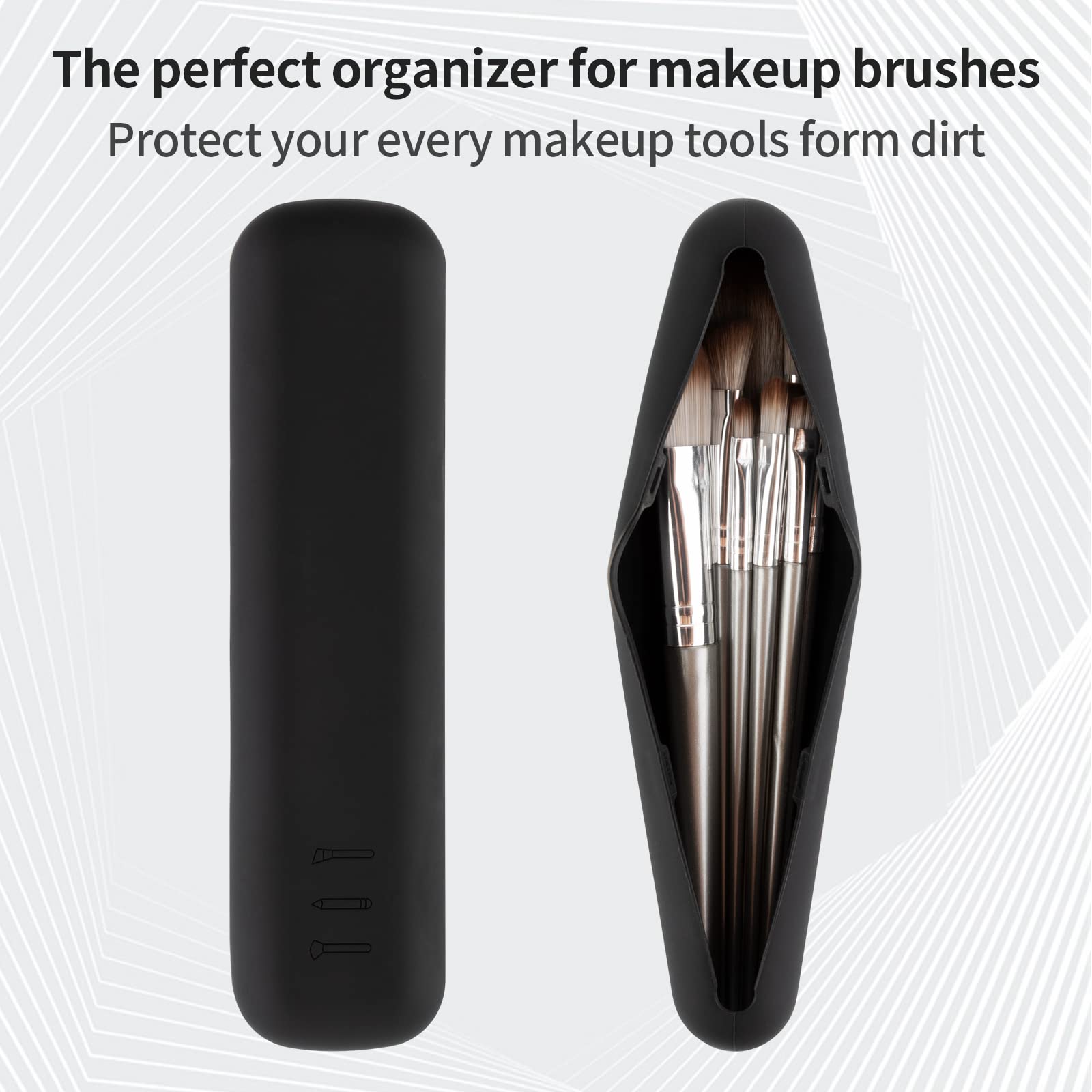 AIFEIRIC Travel Makeup Brush Holder-Silicon Trendy Brush Holder Cosmetic Bag, Soft and Sleek Makeup Tools Organizer for Travel(Black&Pink)